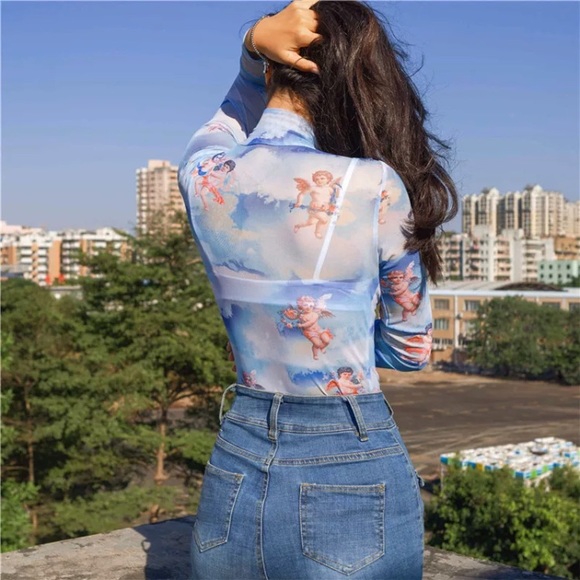 Tops | Aesthetic Blue Angel Bodysuit | Poshmark